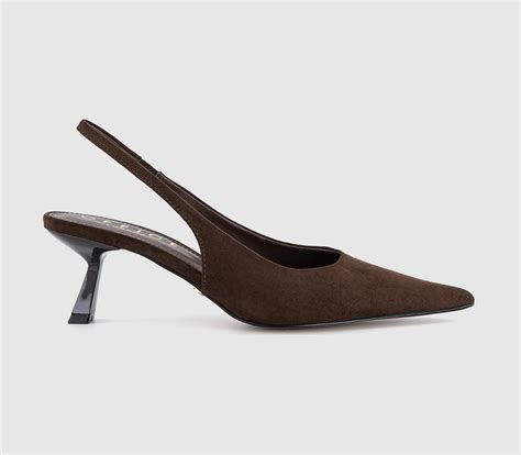 Office Million Slingback Court Kitten Heels Brown Faux Suede Mid Heels