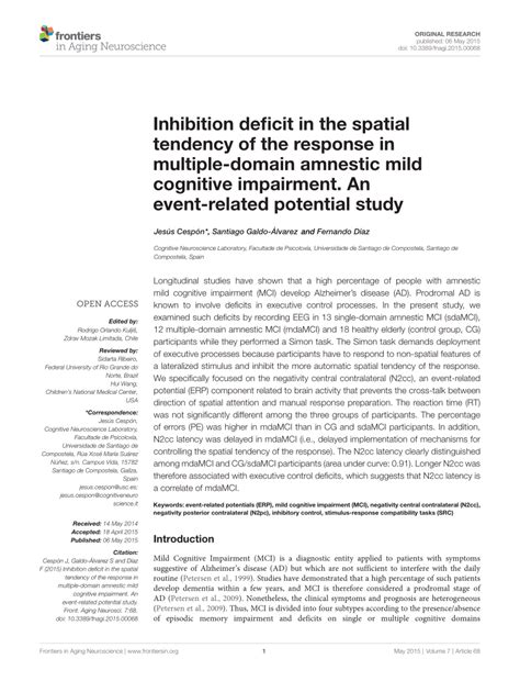Pdf Inhibition Deficit In The Spatial Tendency Of The Response In