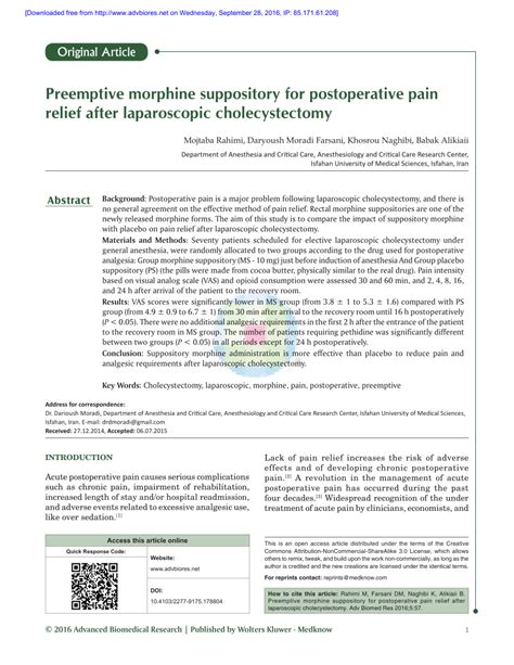 Pdf Preemptive Morphine Suppository For Postoperative Pain Relief