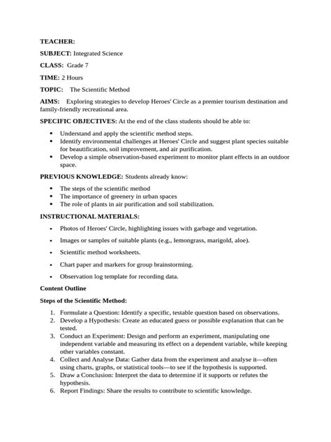 7th Grade Scientific Method Lesson Plan Pdf Scientific Method