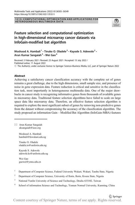 Feature Selection And Computational Optimization In High Dimensional Microarray Cancer Datasets