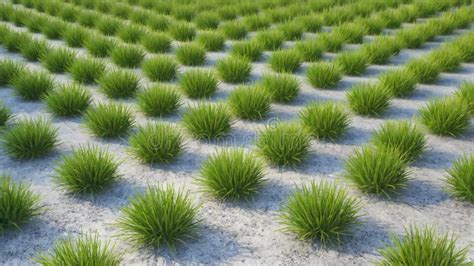 Symmetrical Arrangement Of Green Grass Tufts In A Geometric Pattern For