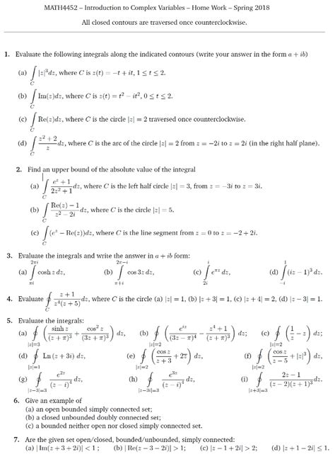 Solved Math4452 Introduction To Complex Variables Home Work