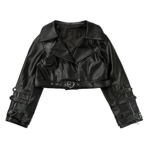 Asymmetrical Zip Placket Black Pu Cropped Jacket