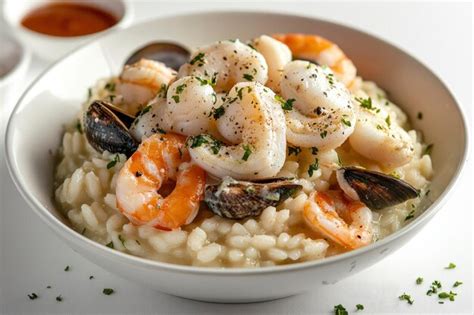 Seafood Risotto With Scallops Shrimp And Mussels Premium Ai Generated