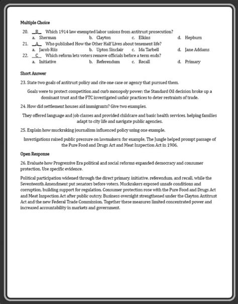 Progressive Era Reforms Review Worksheet Us History By Sweet Science