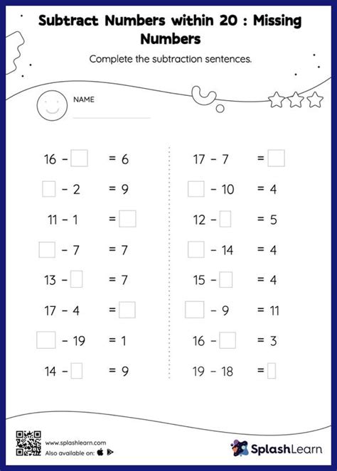 Find The Missing Numbers Subtraction Sequence