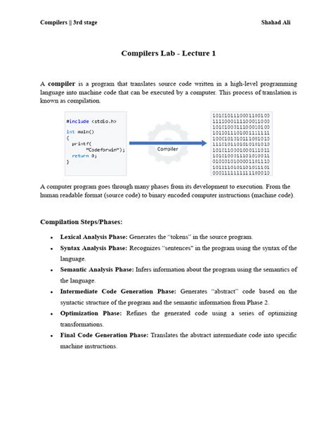 Compilers Lab Lecture 1 Pdf Compiler Computer Program