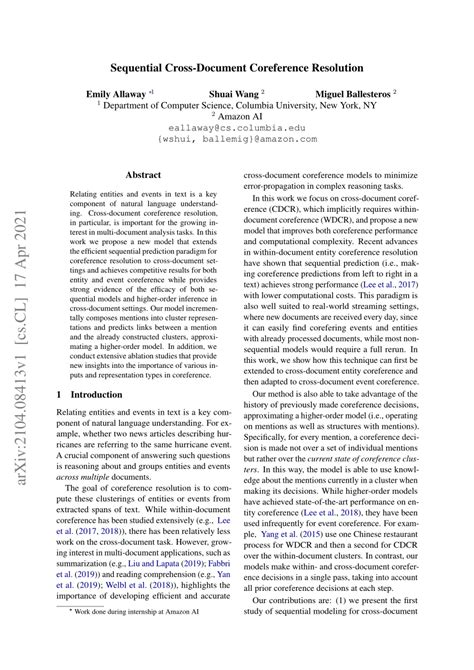 Pdf Sequential Cross Document Coreference Resolution