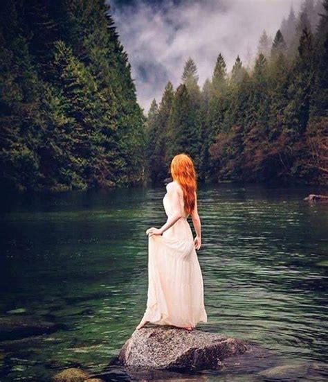 Redhead White Dress And Lake Forset Clouds Image 7215163 On