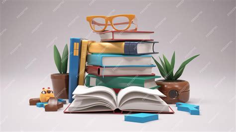 Premium Vector A Stack Of Books With Glasses On Top Of Them And A