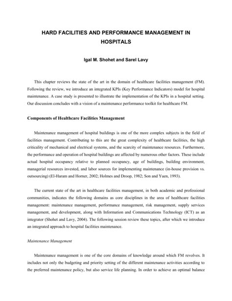 Key Performance Indicators In Hospital Facilities