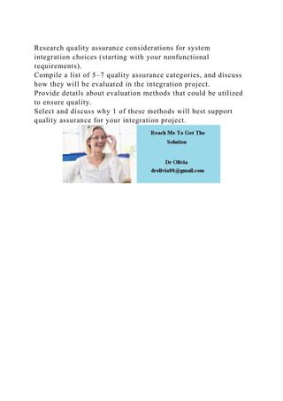 Research Quality Assurance Considerations For System Integration Cho Docx