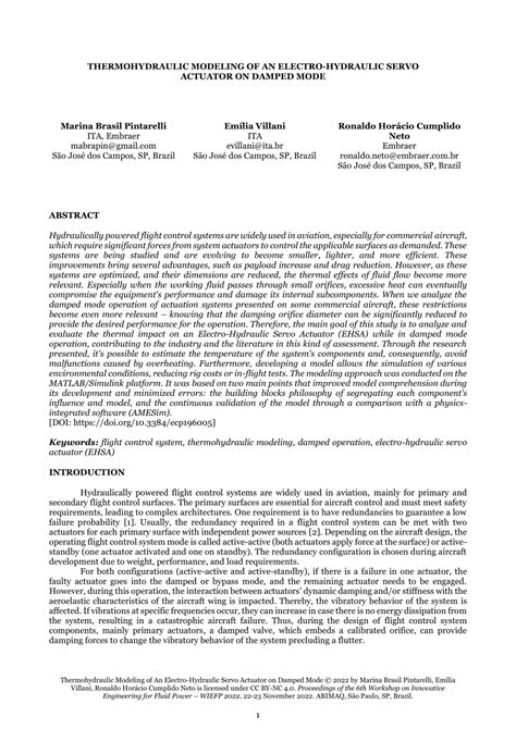 Pdf Thermohydraulic Modeling Of An Electro Hydraulic Servo Actuator On Damped Mode