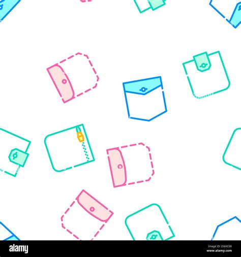 Patch Pocket Clothes Vector Seamless Pattern Color Line Illustration