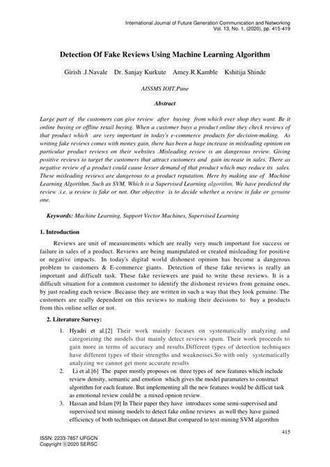 Pdf Detection Of Fake Reviews Using Machine Learning Algorithm