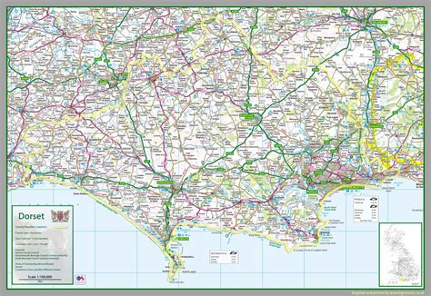 Dorset Uk County Map Paper Laminated 71 X 103 Cm