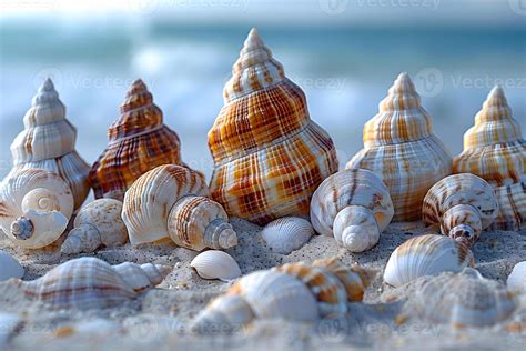 Seashell Collection On Sandy Beach Coastal Summer Nature Design