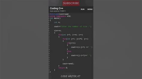 cpp pattern program tutorial shorts coding youtubeshorts codewriter07 youtube