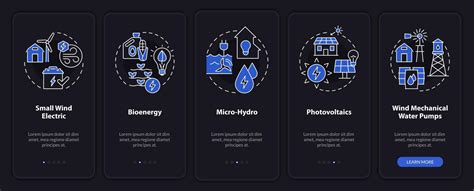 Electrification Technology Night Modeonboarding Mobile App Screen Walkthrough 5 Steps Graphic