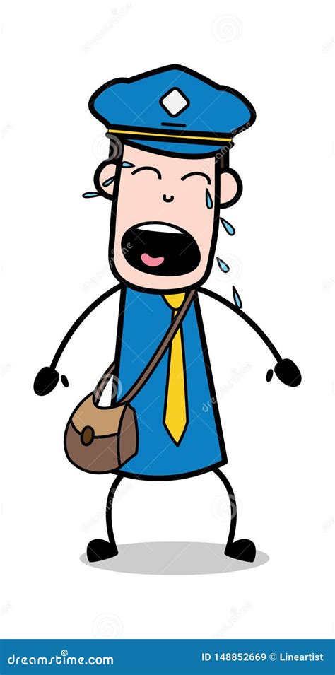 Crying Loudly Postman Cartoon Courier Guy Vector Illustration Stock