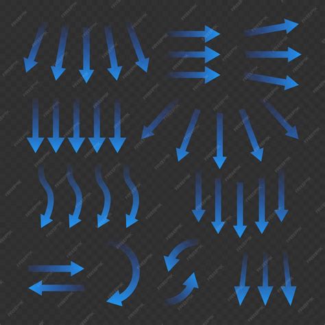 공기 흐름 공기 이동의 방향을 보여주는 파란색 화살표 세트 풍향 화살표 컨디셔너에서 나오는 파란색 차가운 신선한 스트림 투명