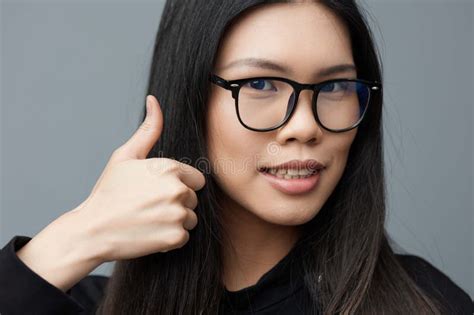 Glasses Woman Cute Finger Business Asian Pointing Background Portrait