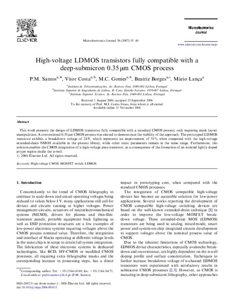 Pdf High Voltage Ldmos Transistors Fully Compatible With A Deep Submicron 0 35μm Cmos Process