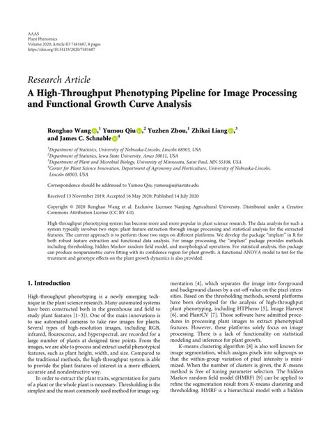 Pdf A High Throughput Phenotyping Pipeline For Image Processing And