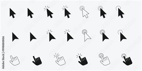 Computer Mouse Click Cursor Gray Arrow Icons Set And Loading Icons