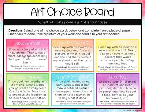 Art Choice Board For Students