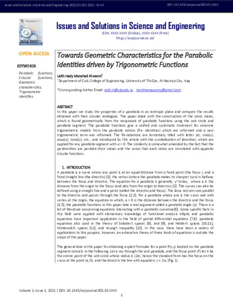 Pdf Towards Geometric Characteristics For The Parabolic Identities Driven By Trigonometric