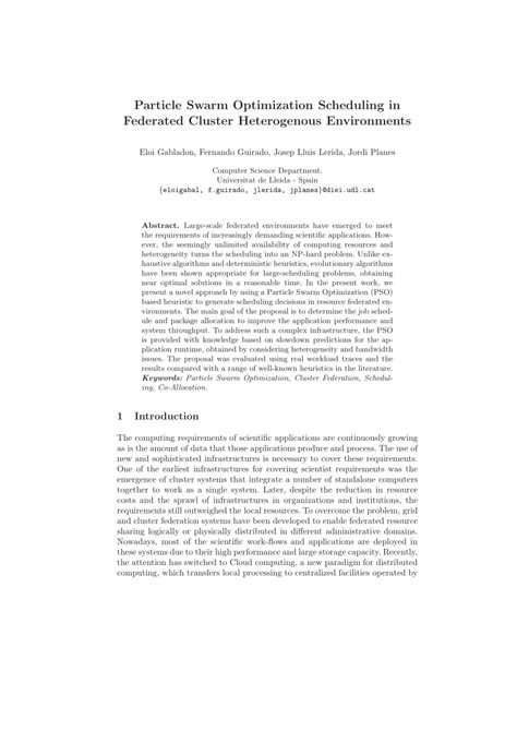 Pdf Particle Swarm Optimization Scheduling For Energy Saving In Cluster Computing