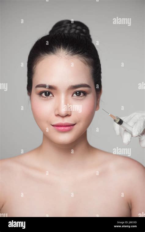 Beautiful Asian Woman Gets Beauty Facial Injections Face Aging