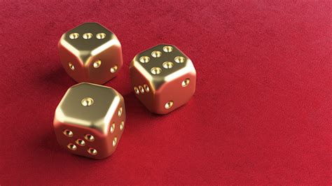 럭셔리 3 금 주사위 퍼즐 물체가 빨간 벨벳 도박 테이블에 떨어집니다 도박 또는 도박꾼 분석 및 전략 클리핑 패스가 있는 개체입니다 복사 공간 3d 일러스트 레이 션 3차원