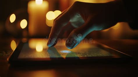 Photorealistic Image Of A Person Using A Fingerprint Scanner To Unlock A Secure Tablet With