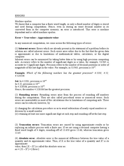 Errors In Numerical Computation Pdf Significant Figures Rounding