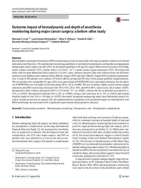 Pdf Outcome Impact Of Hemodynamic And Depth Of Anesthesia Monitoring During Major Cancer