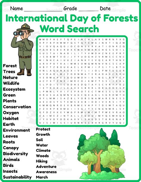 International Day Of Forests Word Search 2nd 3rd 4th 5th Grade By Teach