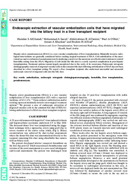Pdf Endoscopic Extraction Of Vascular Embolization Coils That Have Migrated Into The Biliary