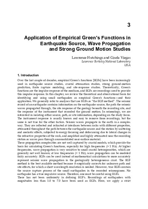 Pdf Application Of Empirical Greens Functions In Earthquake Source Wave Propagation And