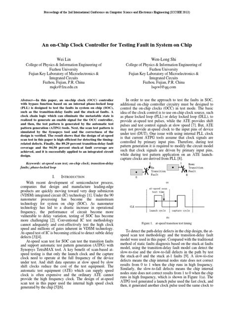 On Chip Clock Controller For At Speed Testing Pdf
