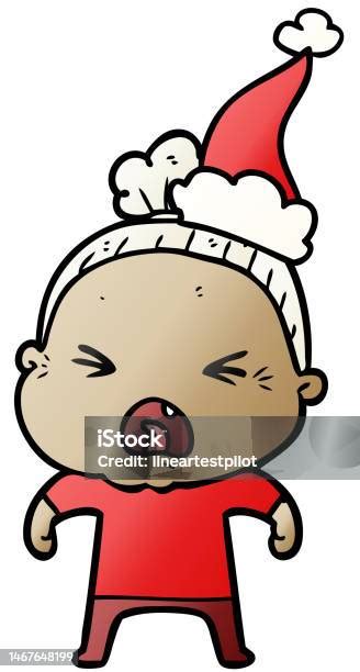 산타 모자를 쓰고 화난 늙은 여자의 손으로 그린 그라데이션 만화 그라데이션에 대한 스톡 벡터 아트 및 기타 이미지 그라데이션 낙서 드로잉 등장인물 Istock