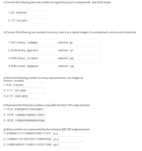 Solved C Convert The Following Decimal Numbers To Signed
