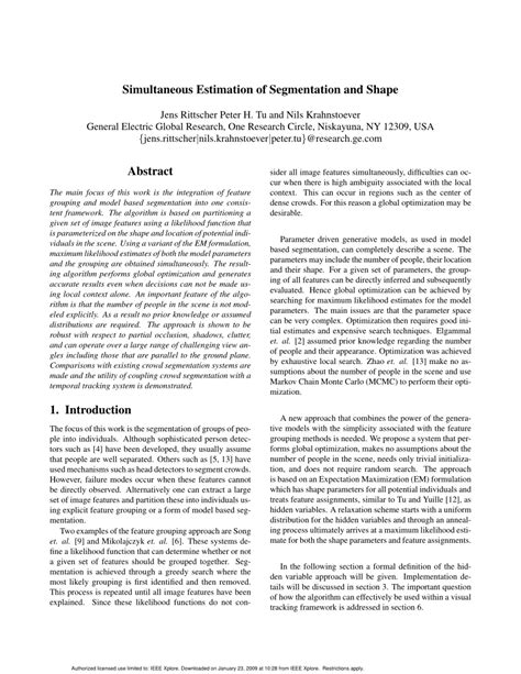 Pdf Simultaneous Estimation Of Segmentation And Shape