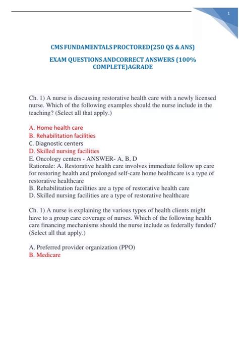 Cms Fundamentals Proctored 250 Qs And Ans Exam Questions And Correct Answers 100 Complete A
