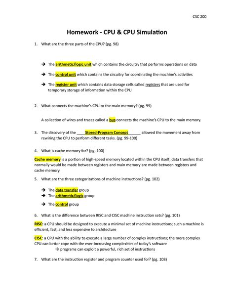 Homework Cpu And Cpu Simulation Csc 200 Homework Cpu And Cpu
