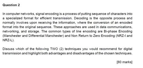 Solved Question 2 In Computer Networks Signal Encoding Is A