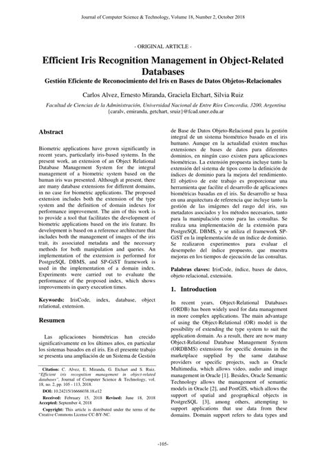 Pdf Efficient Iris Recognition Management In Object Related Databases
