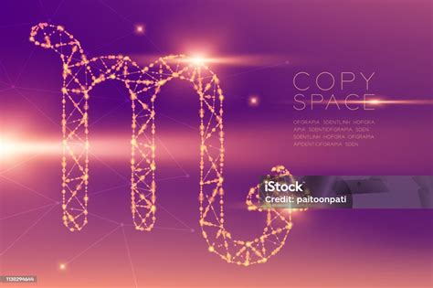 전갈 자리 조디악 로그인 와이어 프레임 다각형 미래 Bokeh 빛 프레임 구조와 렌즈 플레어 포춘 텔러 컨셉 디자인 그림 보라색